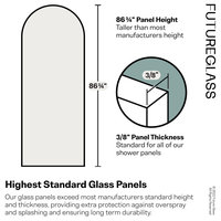30"x86.75" Frameless Shower Door, Arched Fluted Single Fixed Panel ...