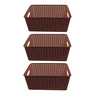 Plastic Rattan Storage Box Basket Organizer, Small-Pack of 3 - Tropical ...