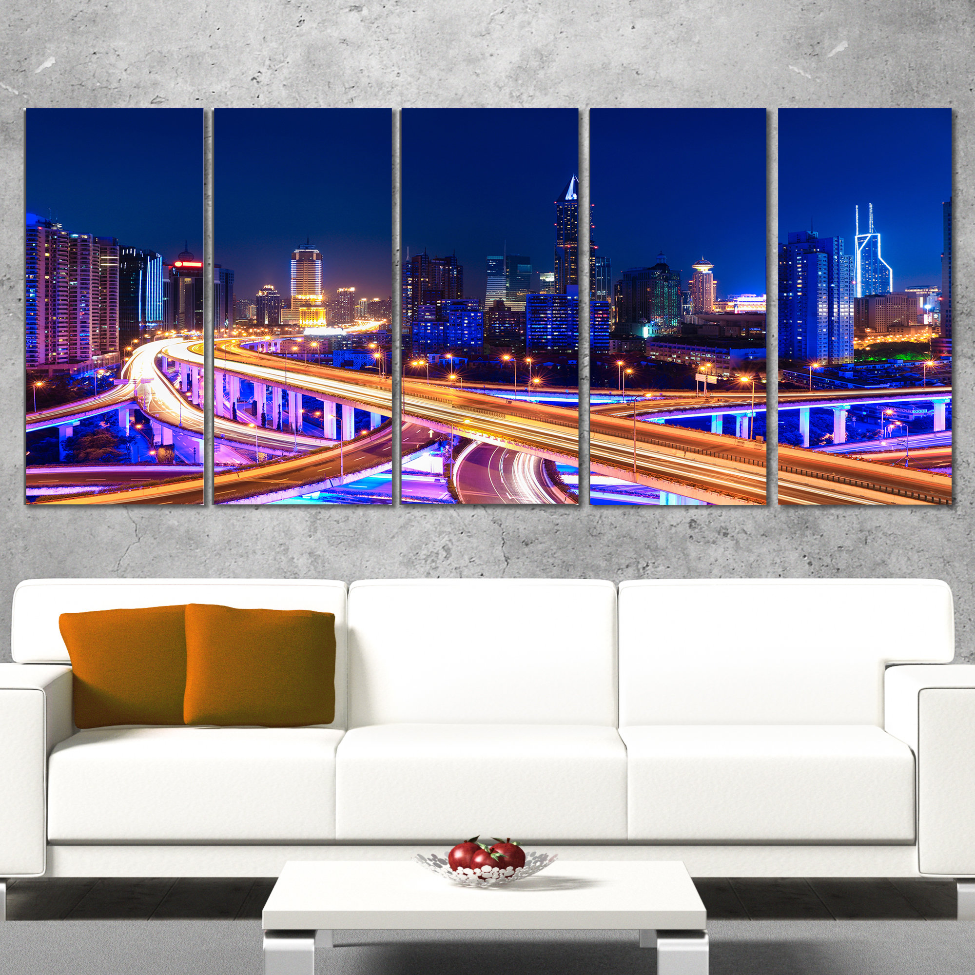 "Interchange Overpass at Night Skyline" Wall Art, 60"x28" 5 Panels ...