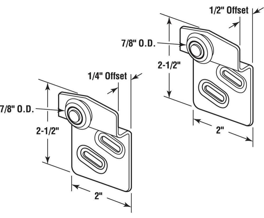Sliding Closet Door Roller Kit 7/8" Wheels, Front offset 1/4", Back ...
