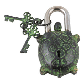 Novica Handmade TurtleS Treasure Brass Lock And Key Set, 3 Pieces ...