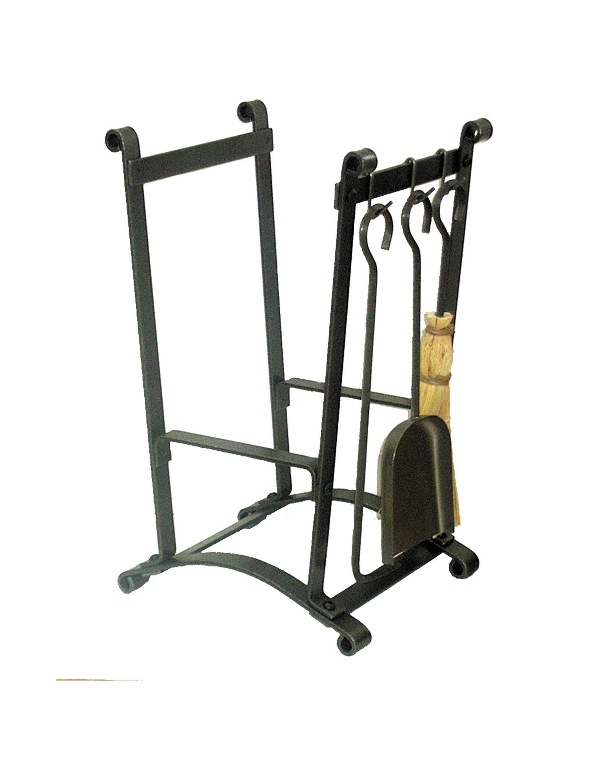 Handcrafted Compact Curved Fireplace Log Rack wBase & 3 Tools Hammered ...