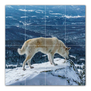 Wolf Ceramic Tile Wall Mural HZ501243, 24" Wide x 24" High - Rustic ...