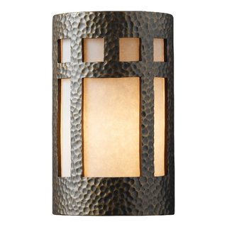 Ambiance Small Prairie Window Wall Sconce, Hammered Brass - Craftsman ...