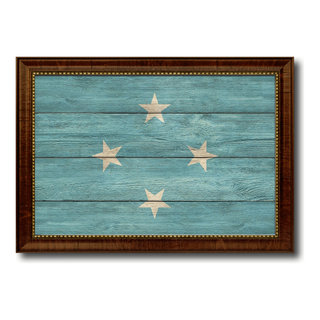 Micronesia Country Textured Flag Print With Brown Gold Frame, 15" x 21 ...
