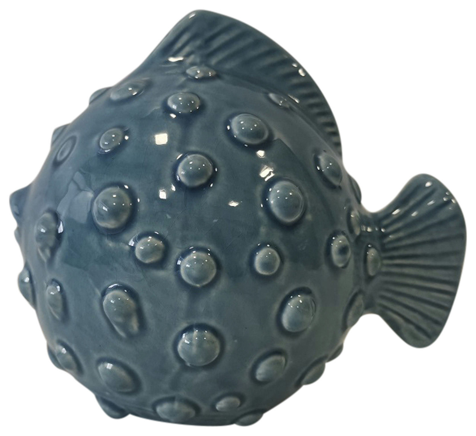 Cer, 10" Puffer Fish, Blue - Beach Style - Decorative Objects And ...