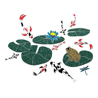 Koi Fish & Lily Pads Ceramic Swimming Pool Mosaic, 72"x56" - Asian ...
