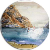Mountains In Sea, Seascape Disc Metal Wall Art, Disc of 36 inch - Beach ...