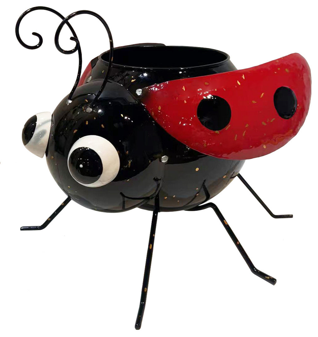 Metal Ladybug Planter Outdoor Decorative Flower Pot Yard Art With ...