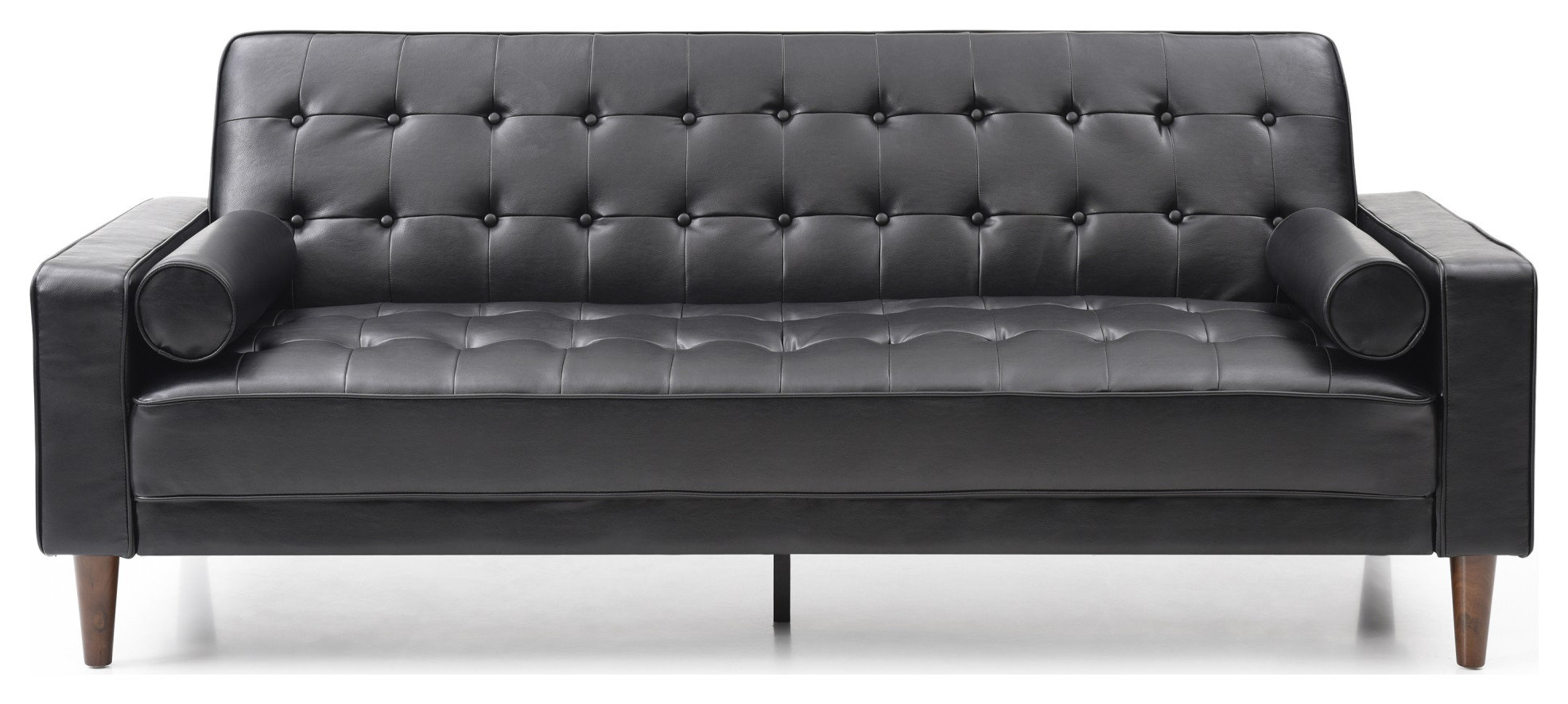 Black Faux Leather Sofa With Flared Arms - Midcentury - Sofas - by ...