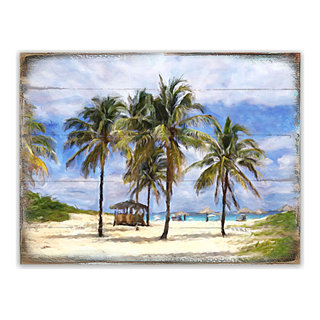 Palm Trees Beach Wooden Block, 24 X 18 - Tropical - Outdoor Wall Art ...