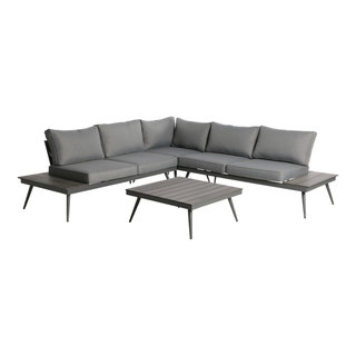 GDF Studio Deborah Outdoor Faux Wood and Aluminum V-Shaped 5 Seater ...