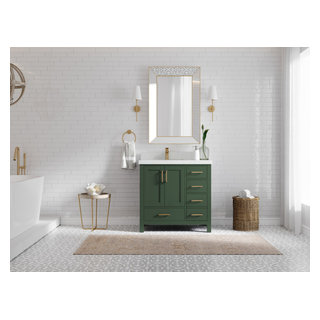 Malibu 36 Left Offset Bath Vanity in Lafayette Green 2" Pearl Gray, 36 ...