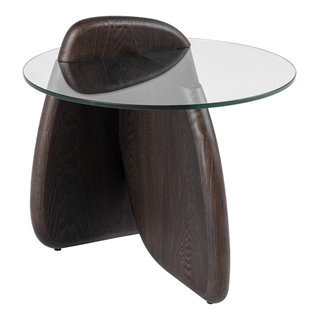 Modrest Buxton Mid-Century Modern Glass + Dark Walnut End Table ...
