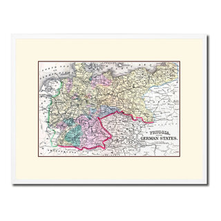 Prussia, Germany Old Map Print On Canvas With Frame Art Collection 16 ...