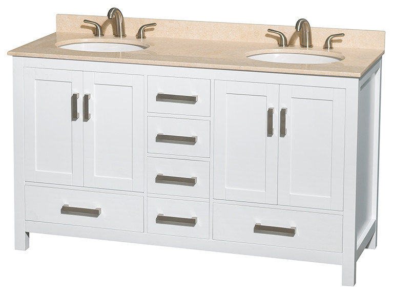 Wyndham WCS141460DWHIVUNOMXX White 60 Inch Vanity with Ivory Marble Top ...