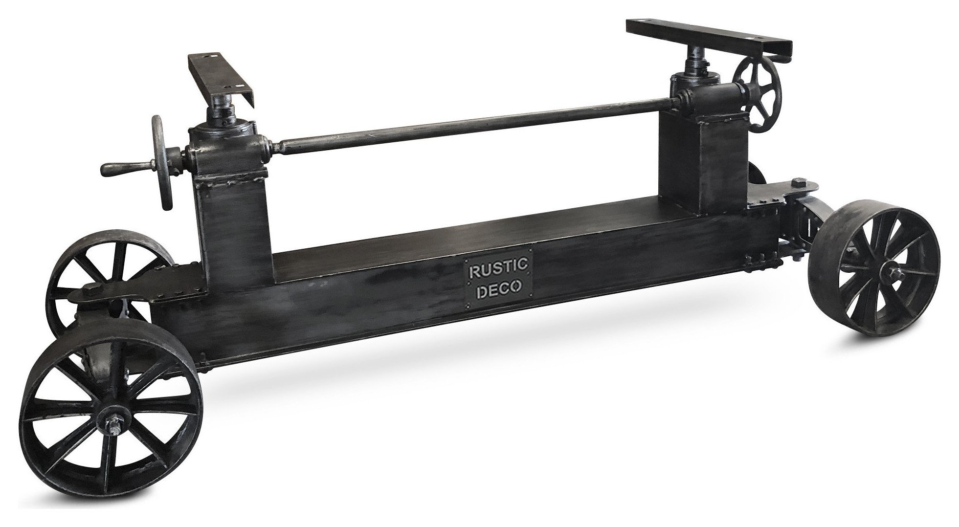 Industrial Trolley Table Desk Base - Iron Wheels - Adjustable Height ...
