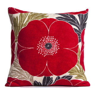 Red poppy pillow cover, Designer pillow cover, Harlequin fabric, 20x20 ...