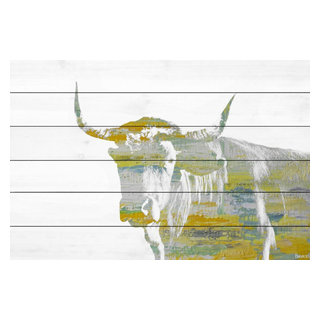 "Yellow Steer" Painting Print on White Wood, 18"x12" - Farmhouse ...
