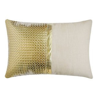 Gold Faux Leather Lumbar Pillow Cover Patch Work, Solid - Lux Gold, 12 ...