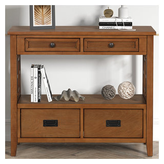 36'' Vintage Console Table with Four Drawers and Open Shelf ...