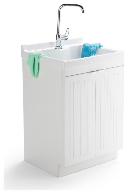 Simpli Home Murphy 24" Laundry Sink Cabinet in White - Transitional ...