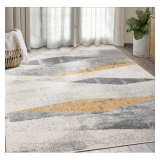 Abani Laguna Geometric Area Rug, Distressed Gray and Yellow, 4'x 6 ...