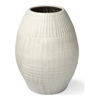 Petite White Embossed Stripes Ceramic Vase - Transitional - Vases - by ...