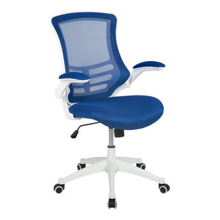 Mid-Back Blue Mesh Swivel Ergonomic Task Office Chair with White Frame ...