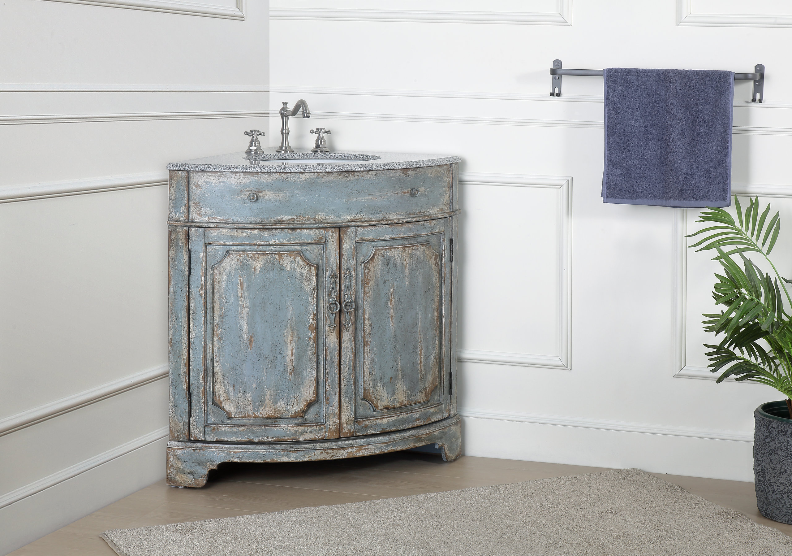 24" Triadsville Distressed Gray Beach Style Corner Bath Vanity ...