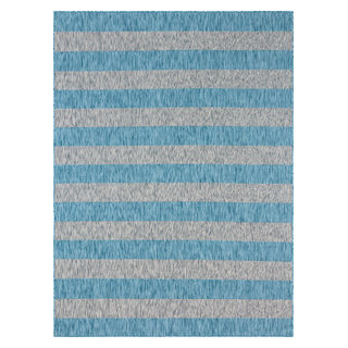 Unique Loom Aqua Blue Striped Outdoor Area Rug, 9' X 12' - Contemporary ...