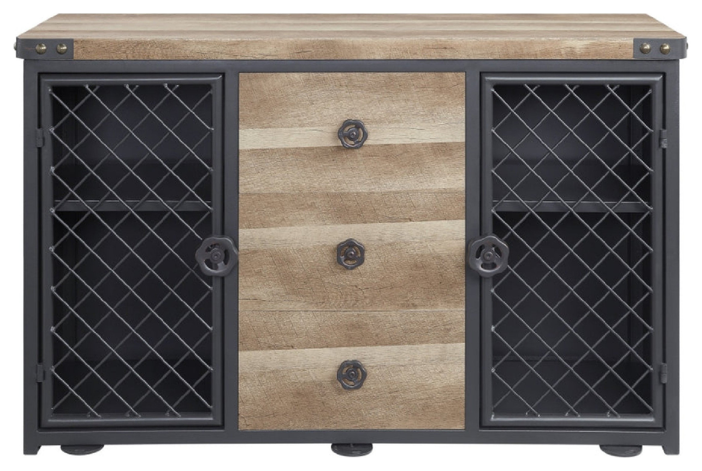 Benzara BM275723 Sideboard Buffet Cabinet, 3 Drawer, Mesh Doors ...