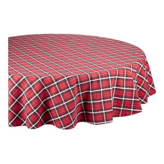 Glad Tidings Natural Cotton Plaid Tablecloth 70 Round - Rustic ...