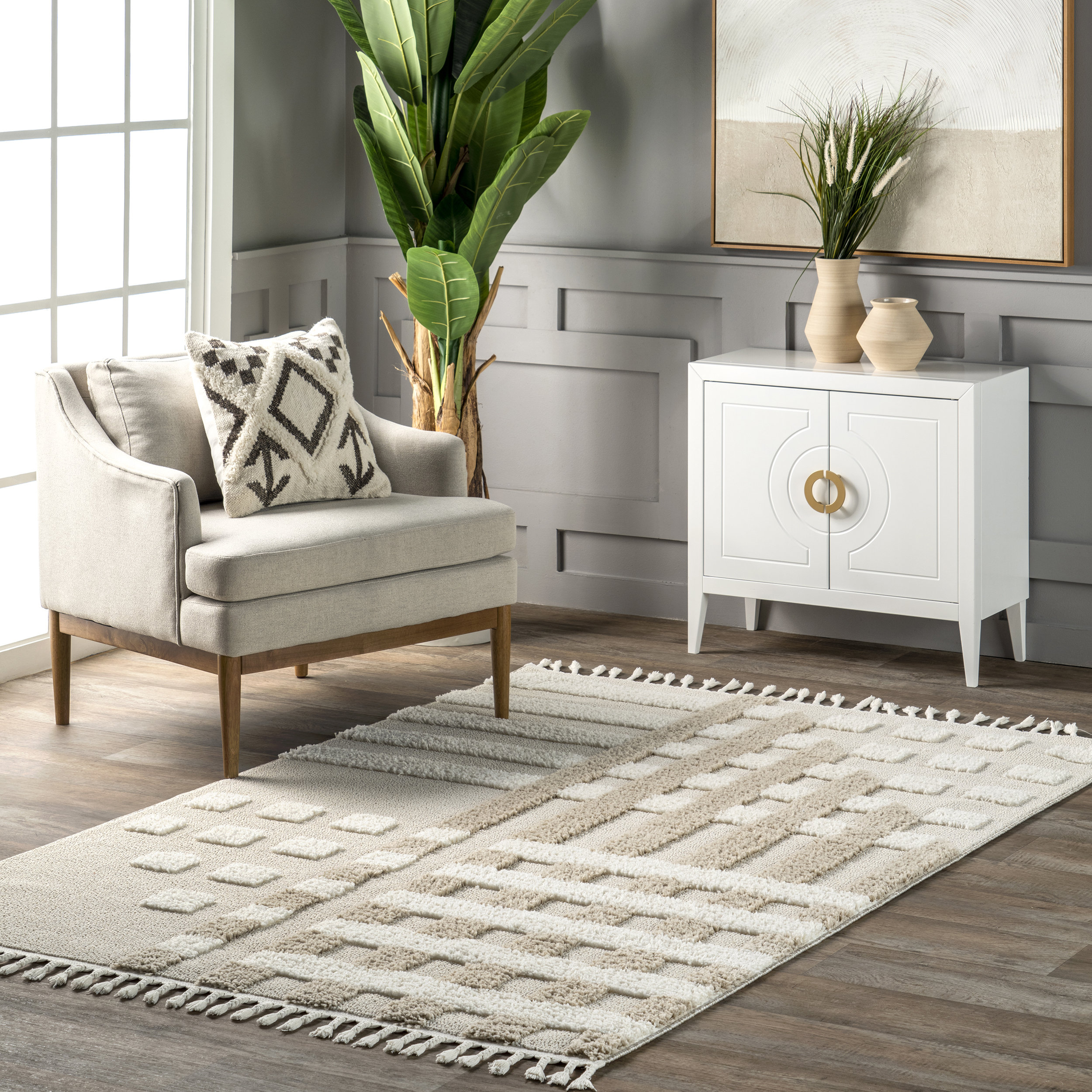 nuLOOM Cordelia Fragmented Stripes Tasseled Area Rug, 6'7"x9 ...