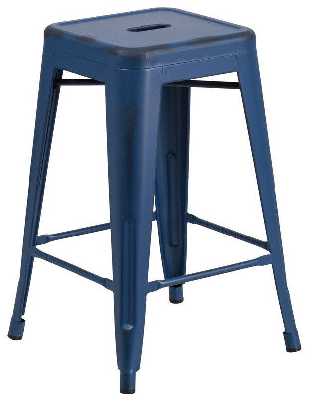 High Distressed Antique Metal Indoor-Outdoor Counter H Stool, 16"x24 ...