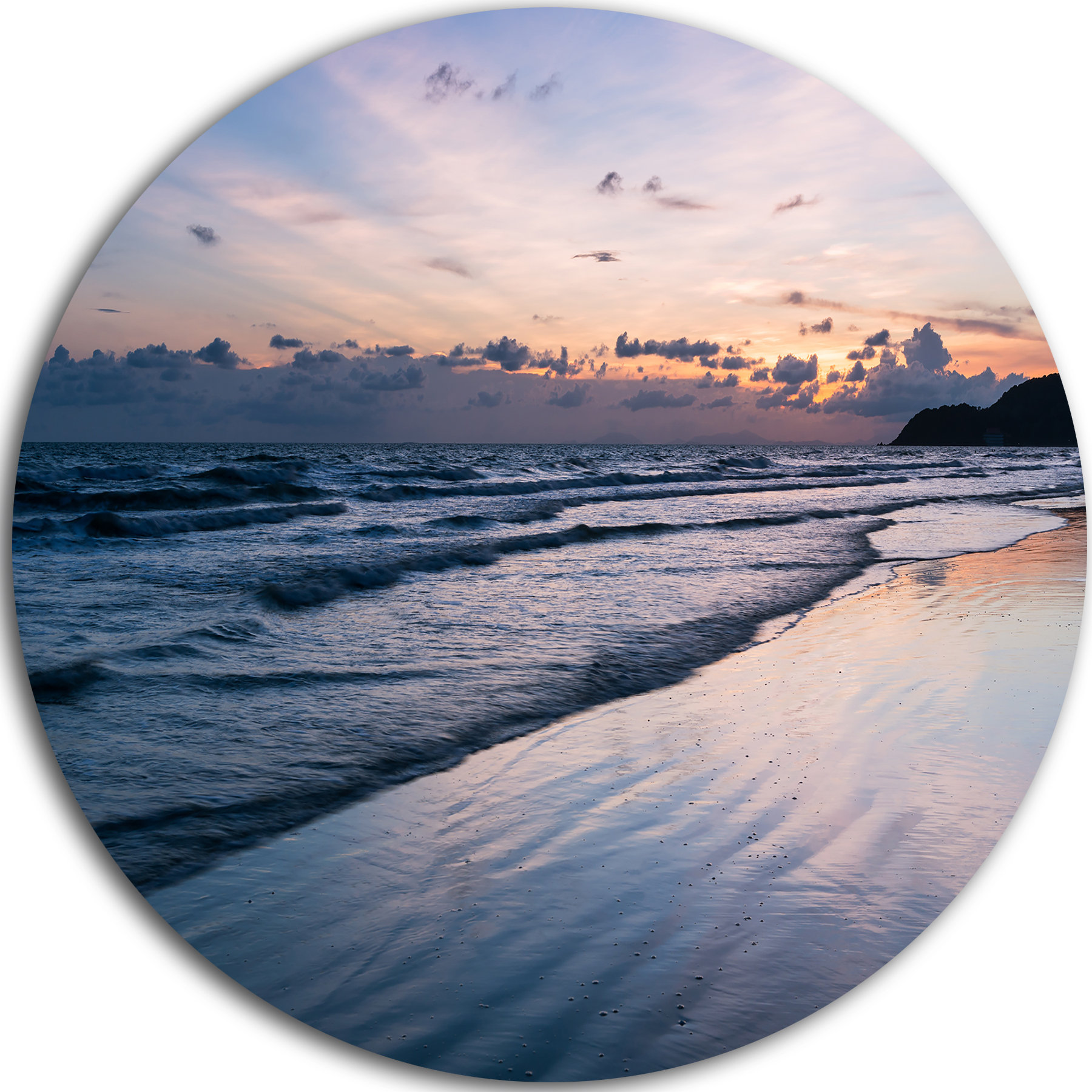 Blue Sunset Sea Waves Thailand, Beach Large Disc Metal Wall Art, Disc ...