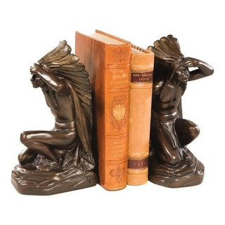 Lodge Style Kneeling Indian Chief Bookends - Southwestern - Bookends ...