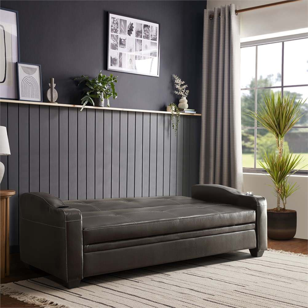 Lexicon Caffery Contemporary Faux Leather Click-Clack Sleeper Sofa in ...