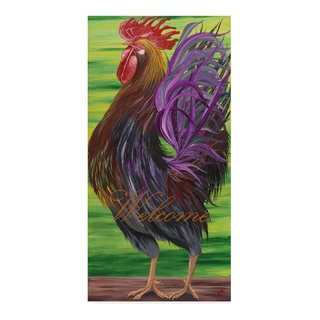 Gigi Begin 'Welcome Rooster' Canvas Art, 24"x12" - Farmhouse - Prints ...