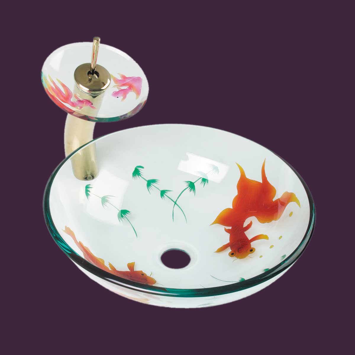Glass Vessel Sink Koi Fish Waterfall Faucet Combo Package | - Beach ...