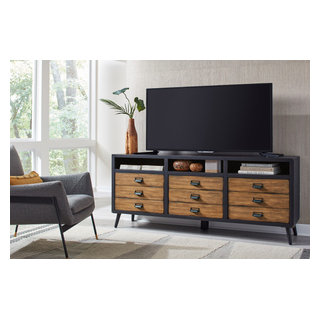 Mid-Century 60" TV Console, Entertainment Stand, Fully Assembled, Black ...