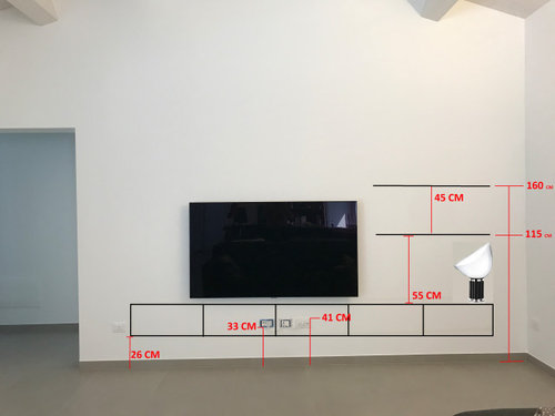 Altezza mobile soggiorno e posizionamento n.2 mensole