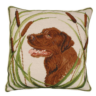 Chocolate Lab Needlepoint Pillow, Cozy and Chic, 18x18 - Traditional ...