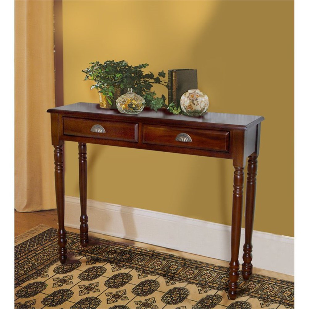 D-Art Collection Savanna Mahogany Solid Wood 2-Drawer Hall Table in ...