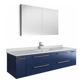 60 Royal Blue Wall Hung Single Undermount Sink Bathroom Vanity ...