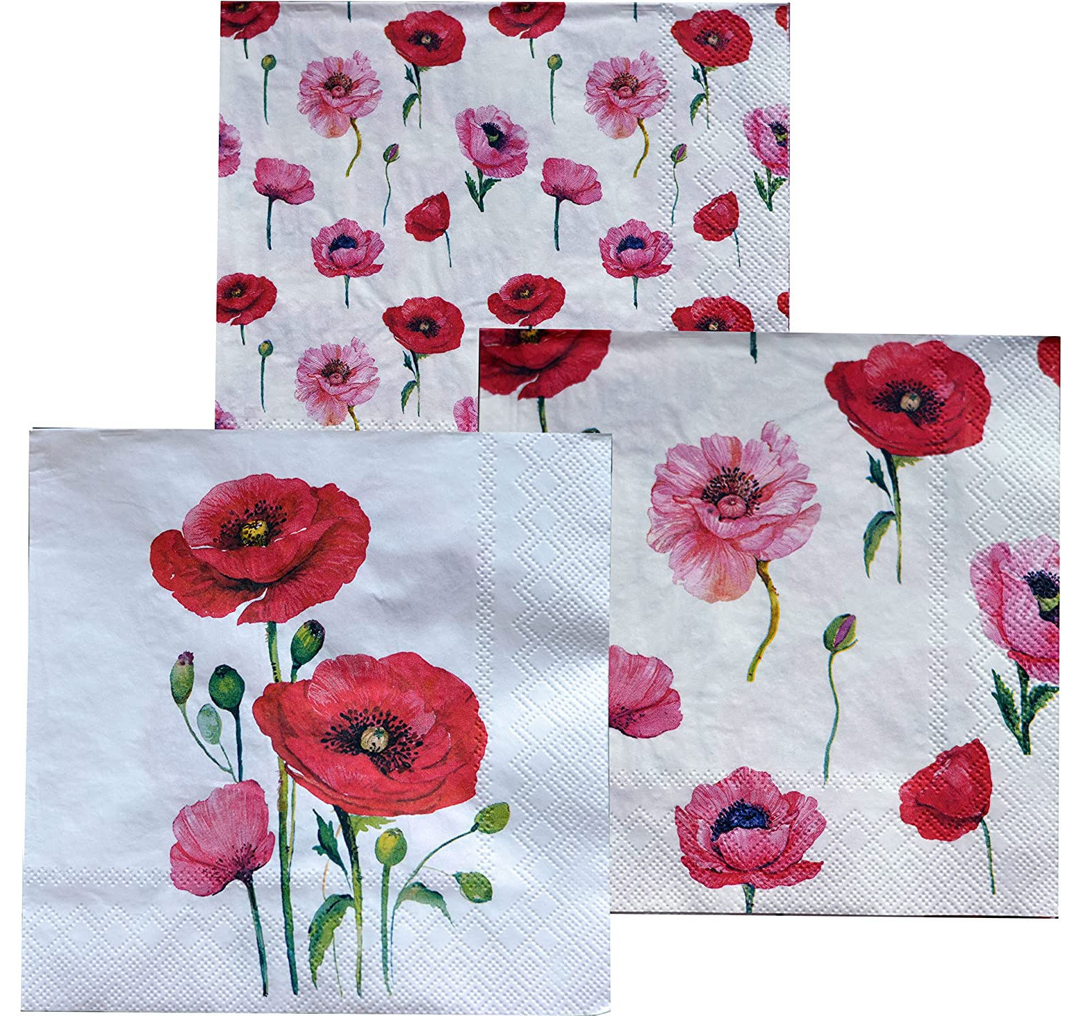 60 Count Pink Poppy Garden Napkins, 1 1/4 L x 6 3/4 W x 6 3/4 H inches ...