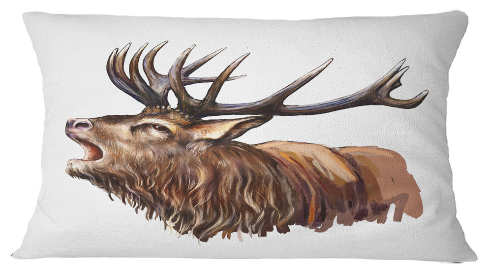 Deer Head Illustration Art Animal Throw Pillow, 12"x20 - Rustic ...