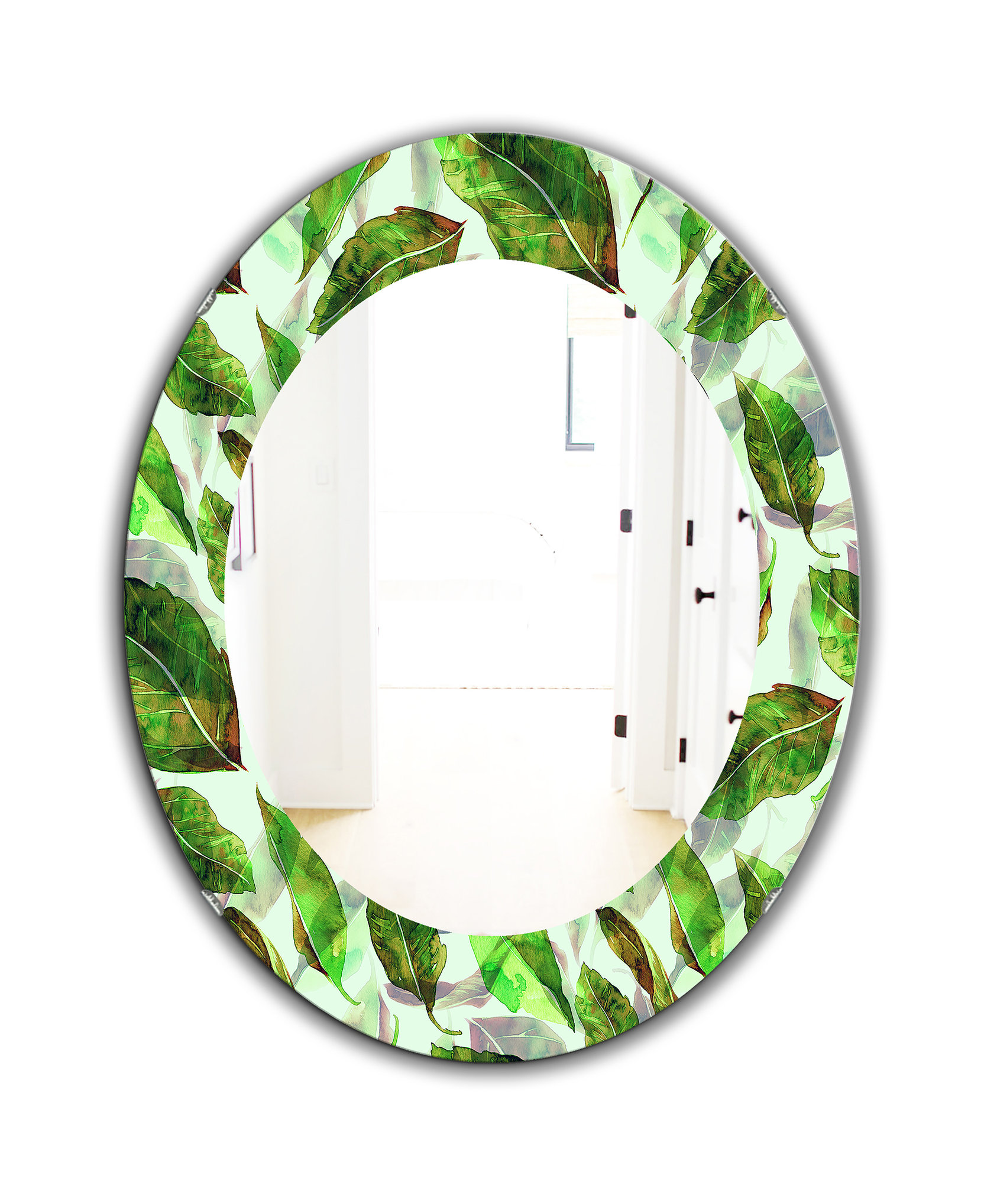 Designart Tropical Mood Foliage 10 Frameless Oval Or Round Wall Mirror ...