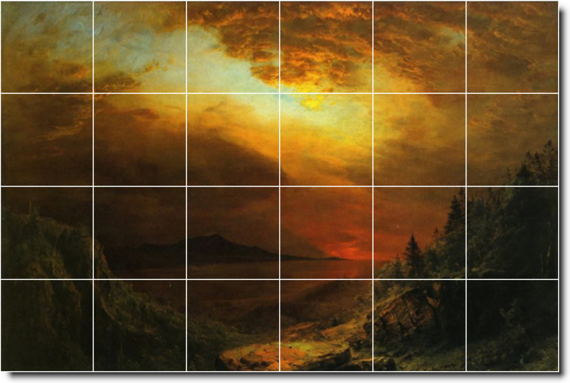 Frederic Church Landscapes Painting Ceramic Tile Mural #246, 36" Wide x ...