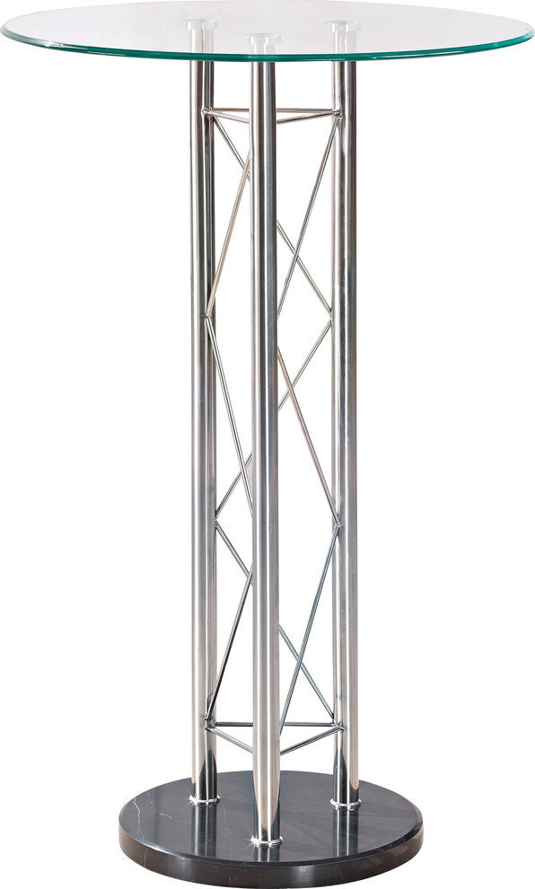 Global Furniture Chrome Metal Circular Bar Table with Tempered Glass ...